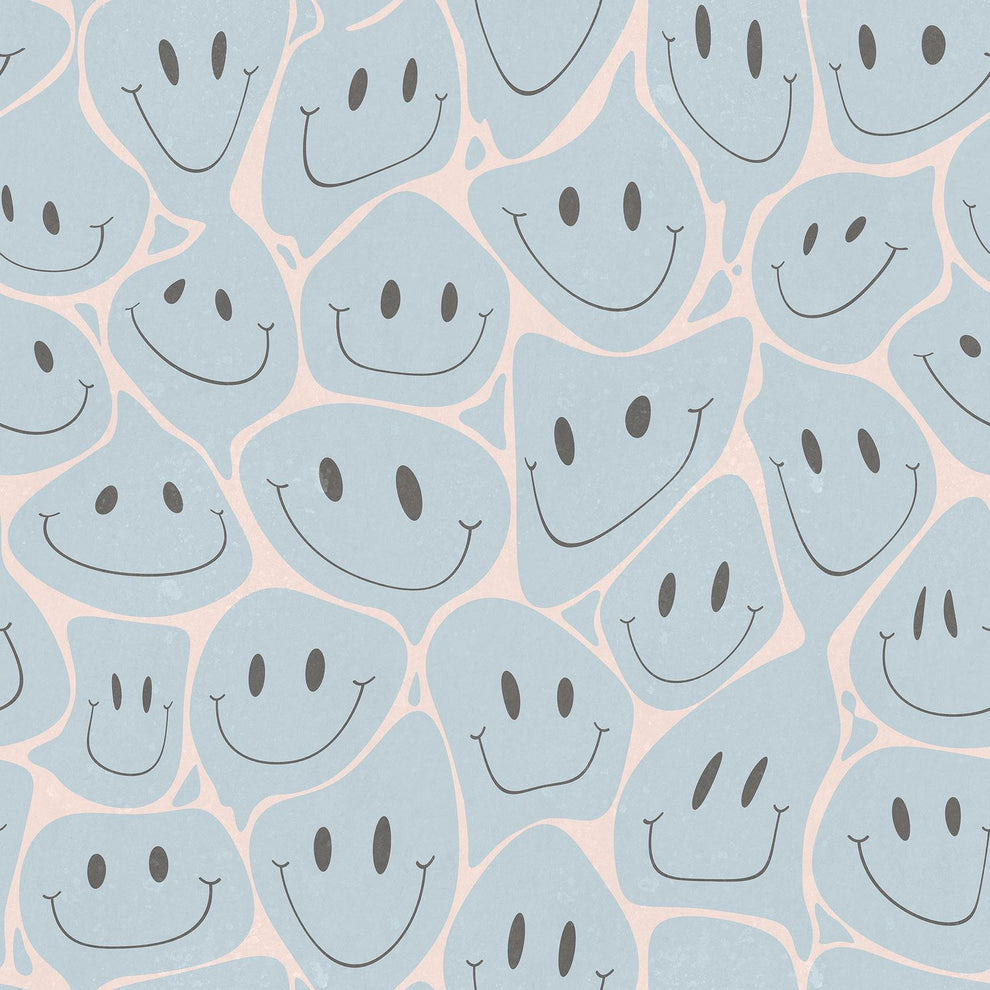 Rebel Walls Happy Rebel Smiley Wallpaper - Lightblue | Trendy Children ...